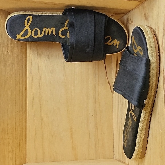 Sam Edelman | Shoes | Sam Edelman Lars Slub Black Satin Slip On ...